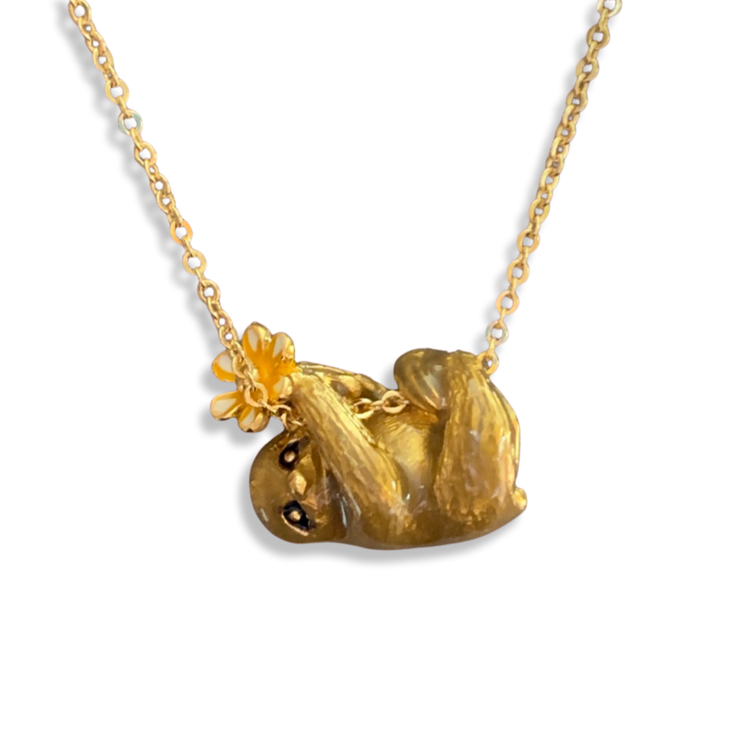 Gold Enamel Sloth Necklace – Gem's Treasures